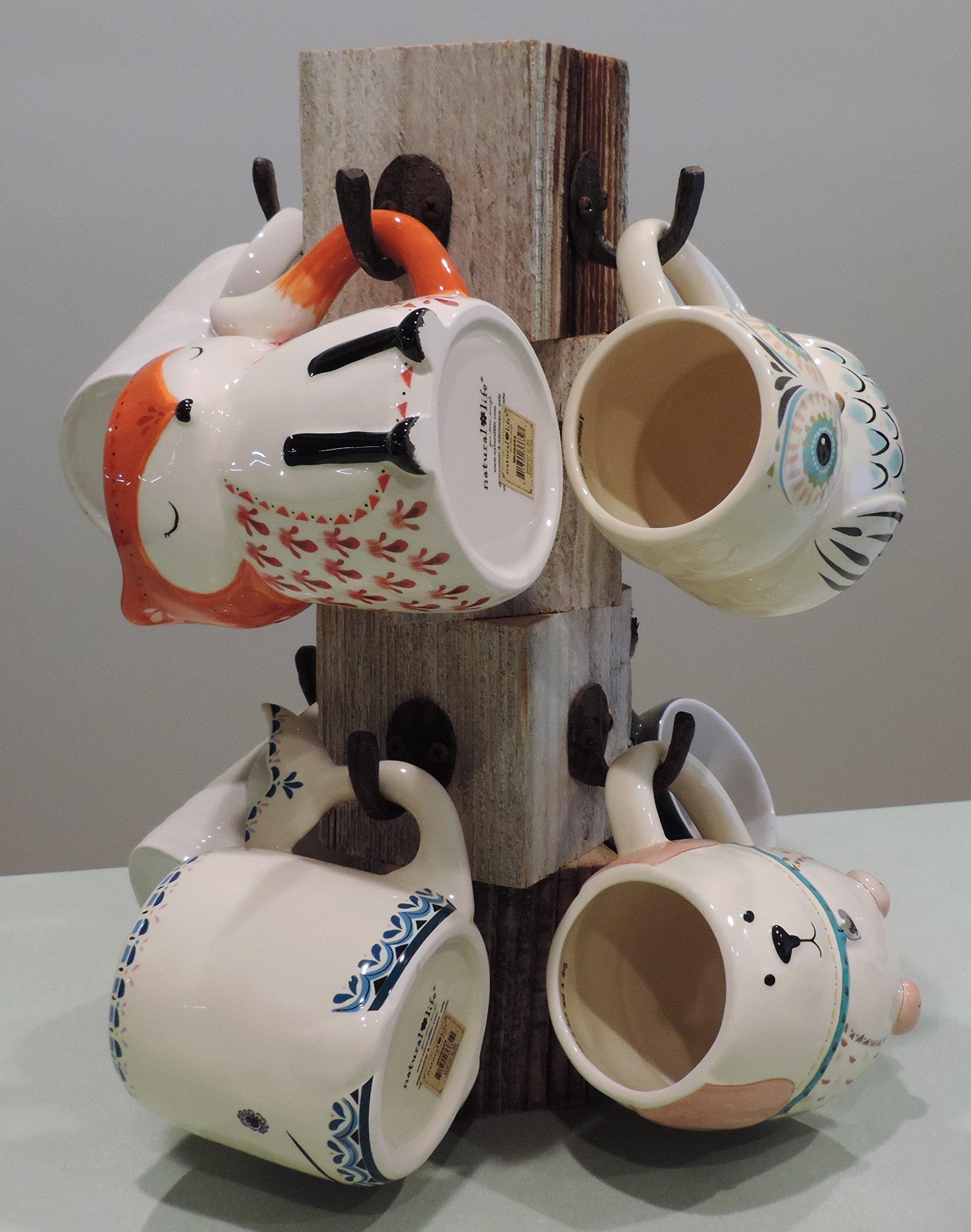 Buy Farmhouse Coffee Mug Tree, Wooden Cup Holder, Kitchen Display Stand ...