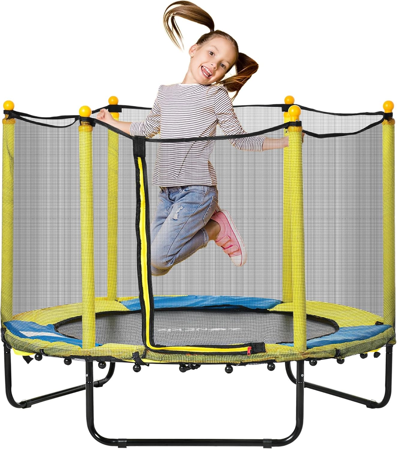 HOMCOM 4.6FT Kids Trampoline for Toddlers with Enclosure, Safety Net ...
