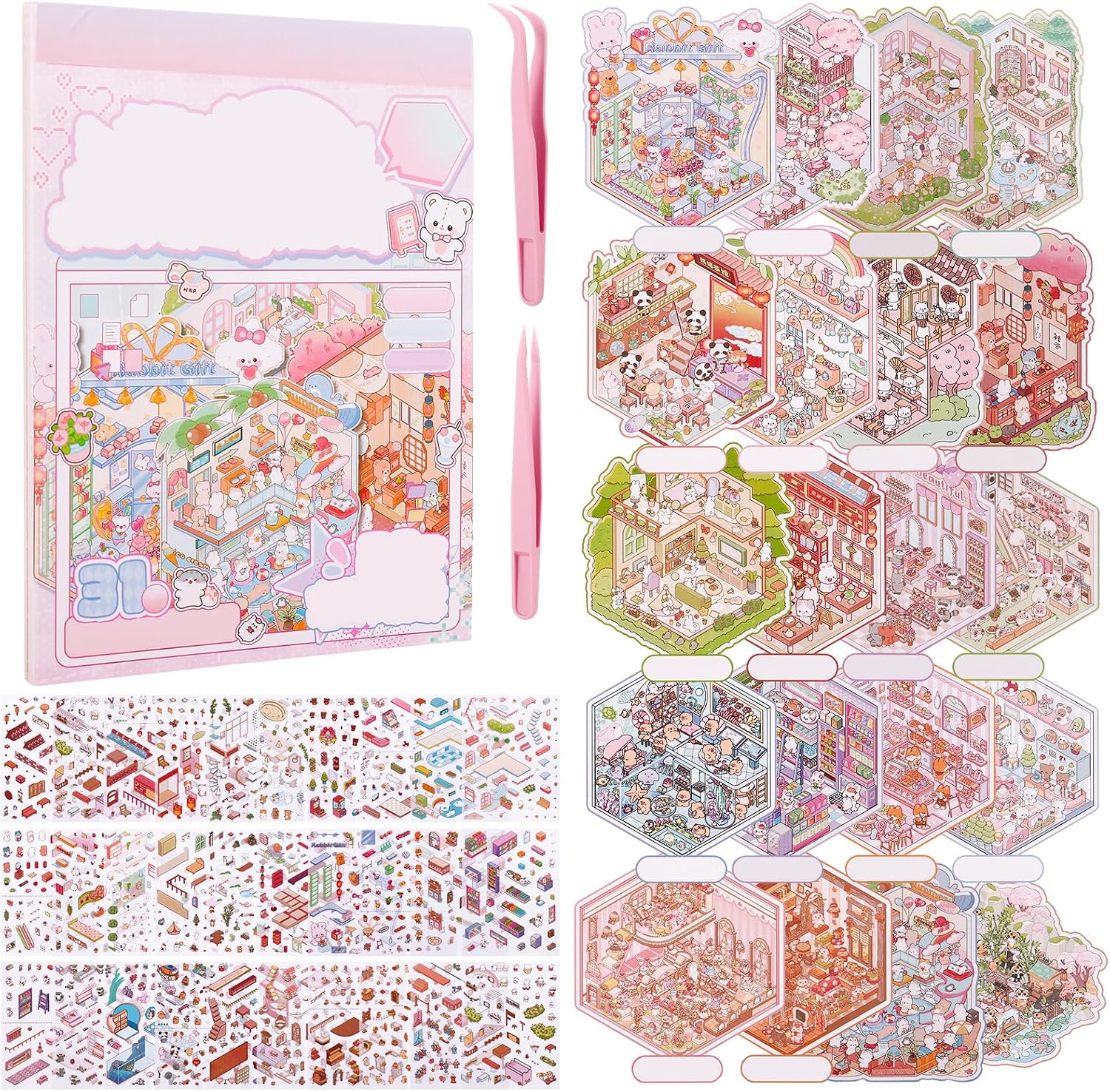 20 Sets of Stickers Scene 3D, Miniature House Stickers with 2 Tweezers ...