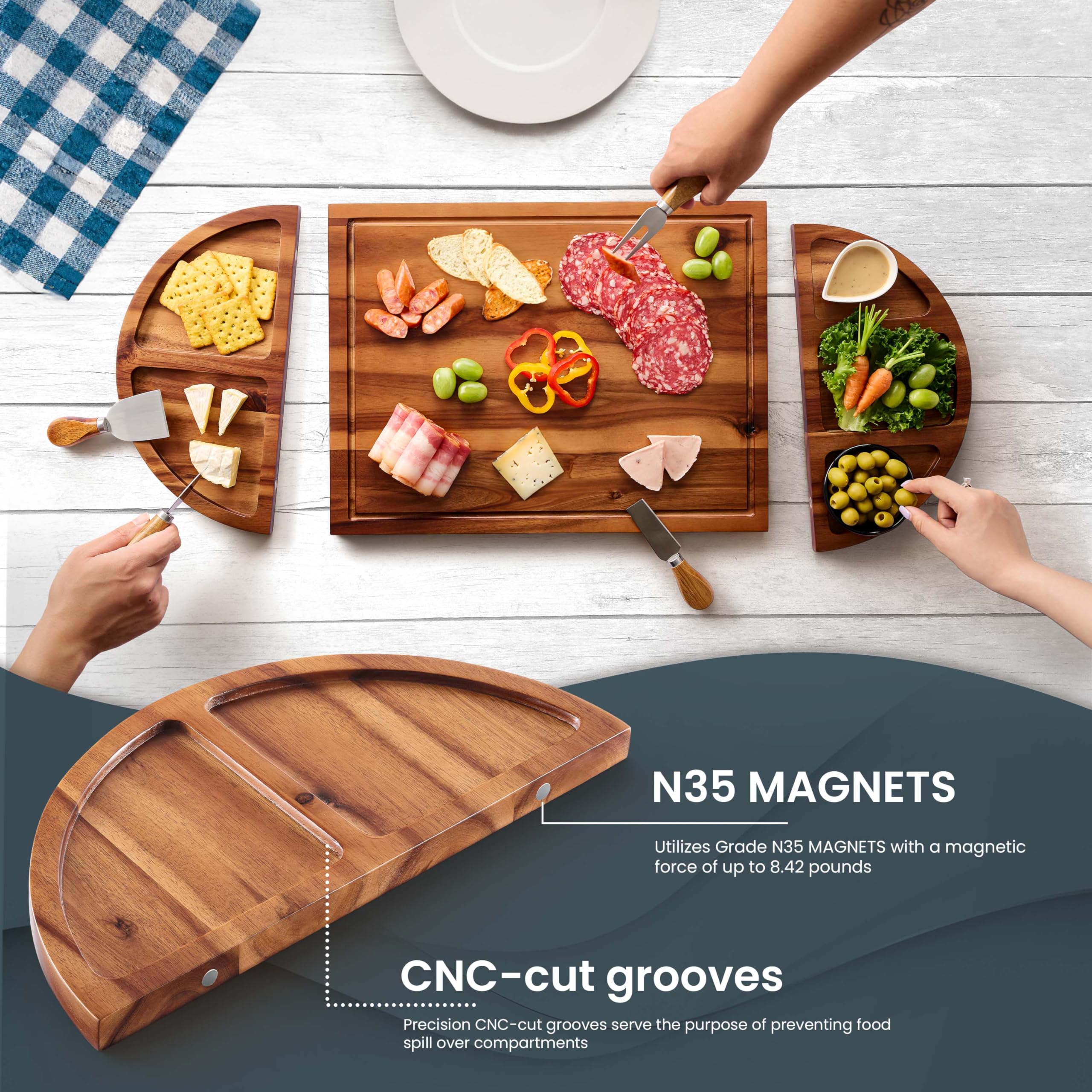Snapklik.com : TIDITA Acacia Large Charcuterie Board & 4 Knives Set - 3 ...