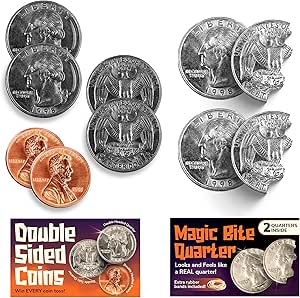 Amazon.com: Magic Trick Coins Bundle | Hinged Bite Coin & Double-Sided ...