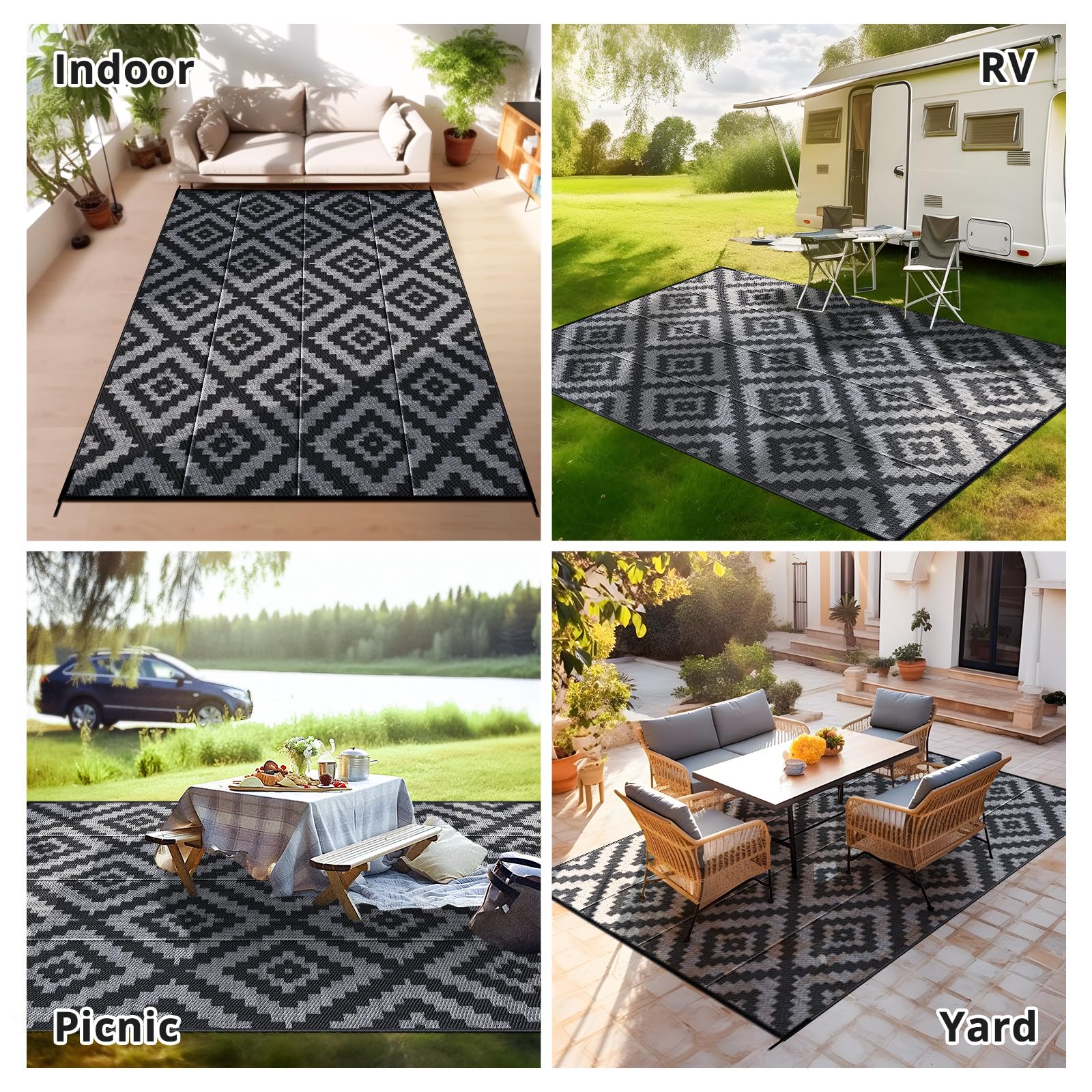 Outdoor Camping Rug Waterproof 5x8 Foot, Reversible Stain & UV ...
