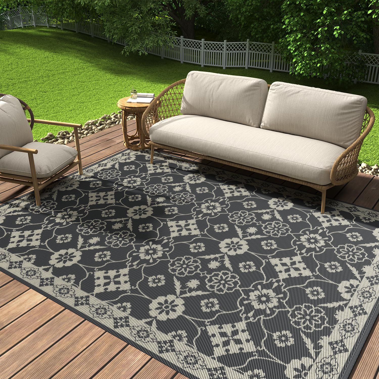 Amazon.com: COCOER-Floral Outdoor Rug 8X10 Waterproof-Reversible Indoor ...