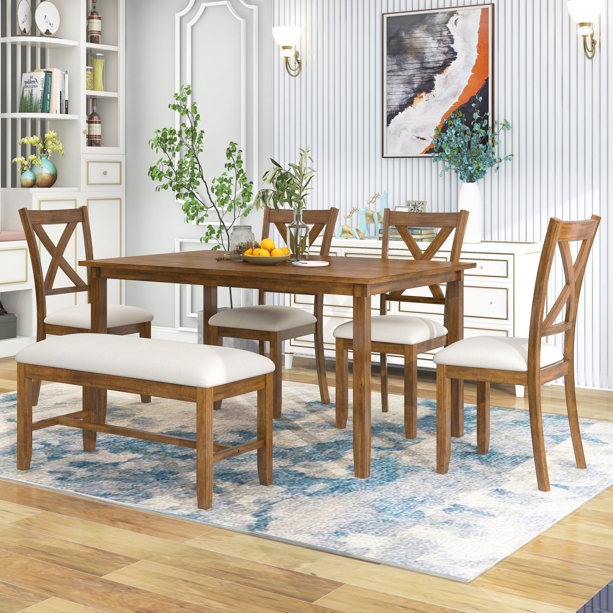 Amazon.com - Miscoos Natural Piece Extendable Dining Table Set for 6 ...