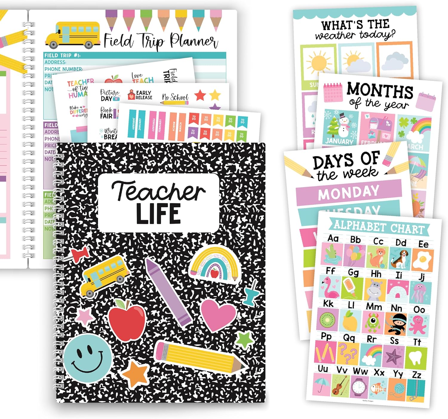 Amazon.com : Hadley Designs 1 Colorful Undated Teacher Planner, 16 Kids ...