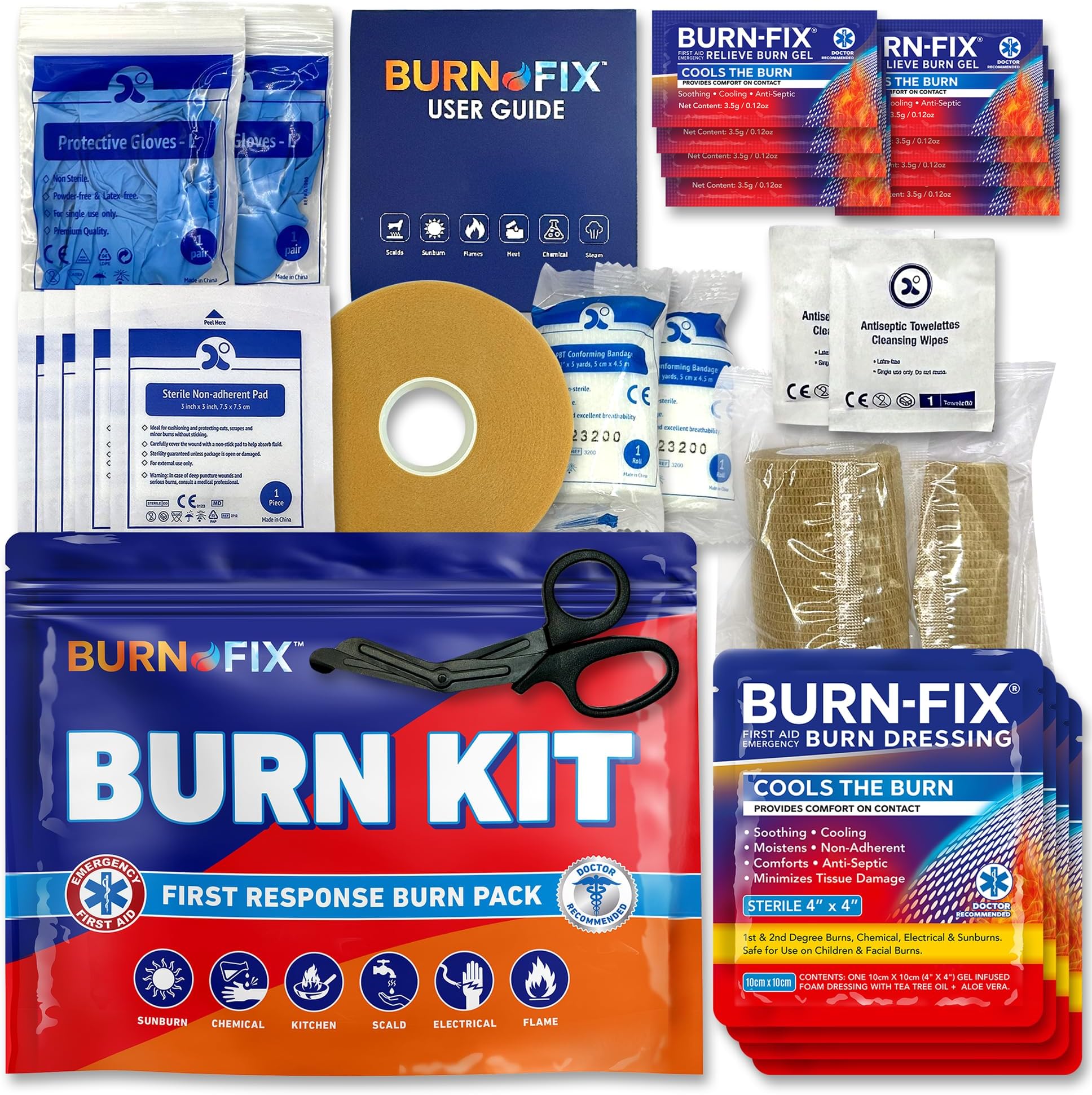 Amazon.com: BurnFix Burn Kit First Aid Recommended by Doctors, Comprehensive 25pcs First Aid Kit ...