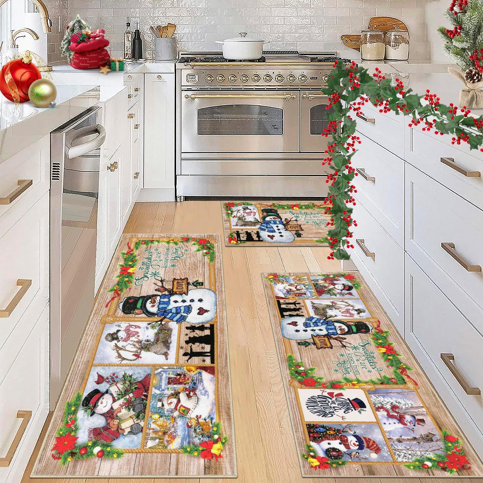Amazon.com: HEBE Christmas Kitchen Rugs Sets of 3 Non Slip Kitchen Rugs ...