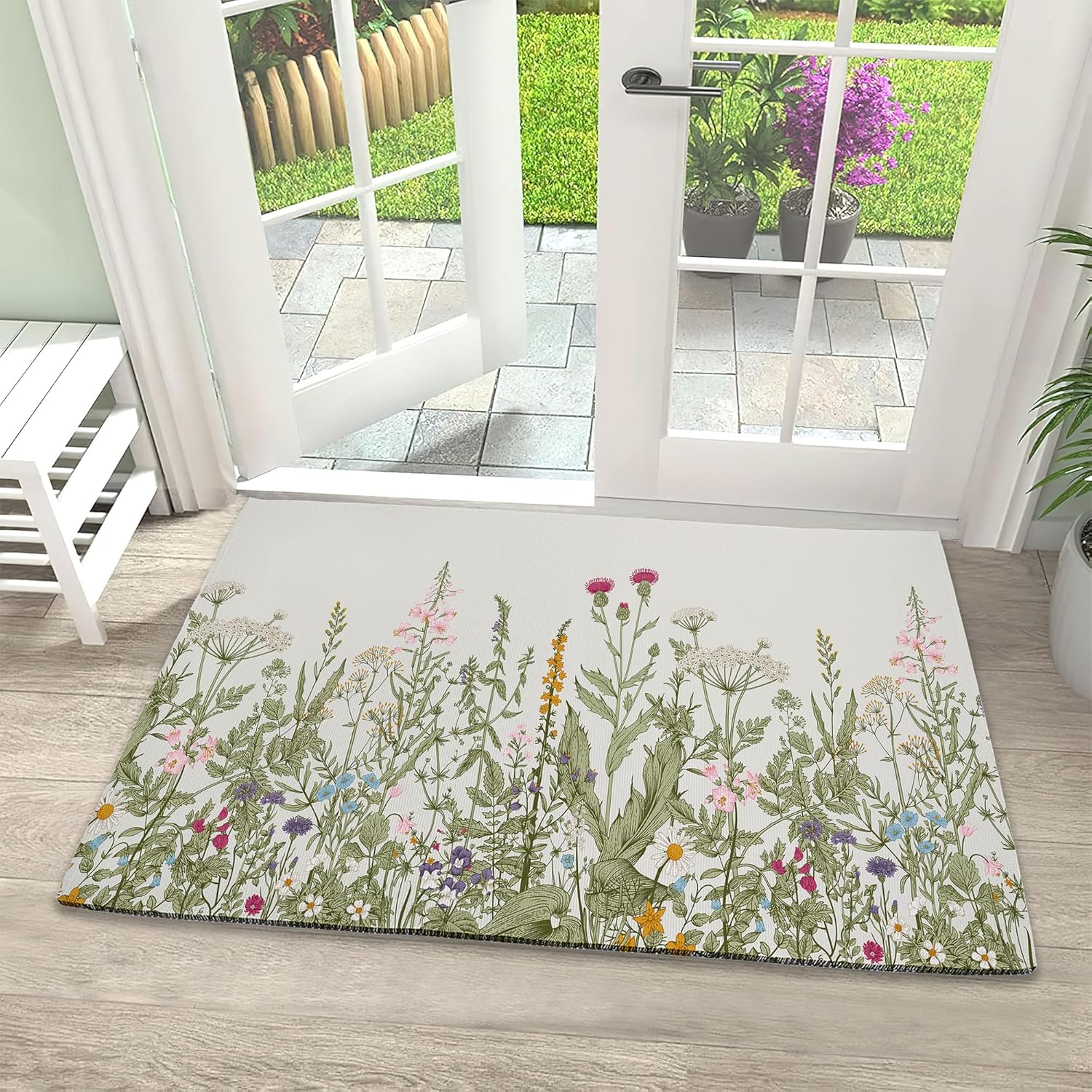 Amazon.com: IGPPDO Door Mat, Flower Herbs Front Door Mat 17''x30 ...