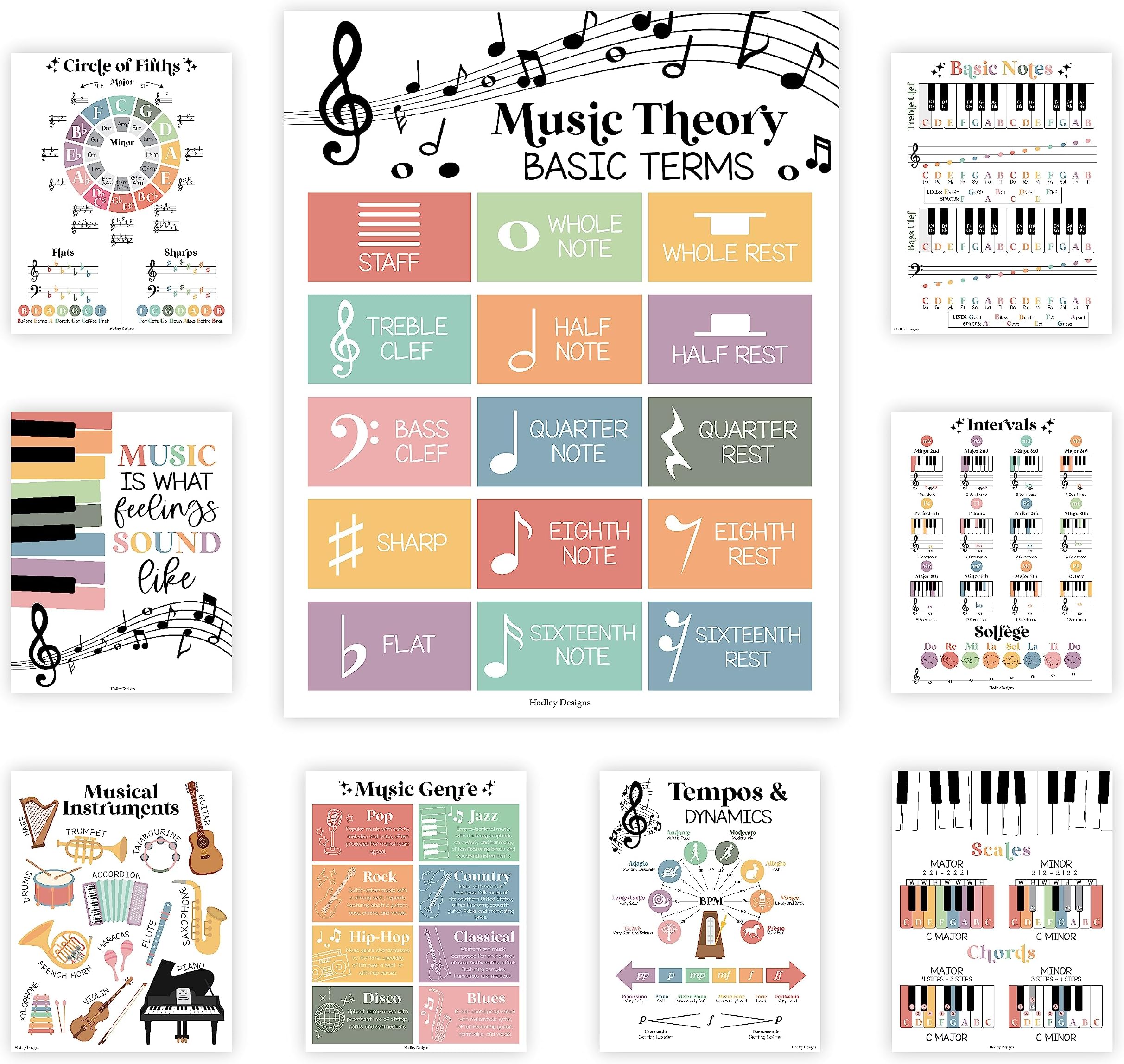 Amazon.com : Hadley Designs 9 Music Classroom Posters – Boho Pastel ...