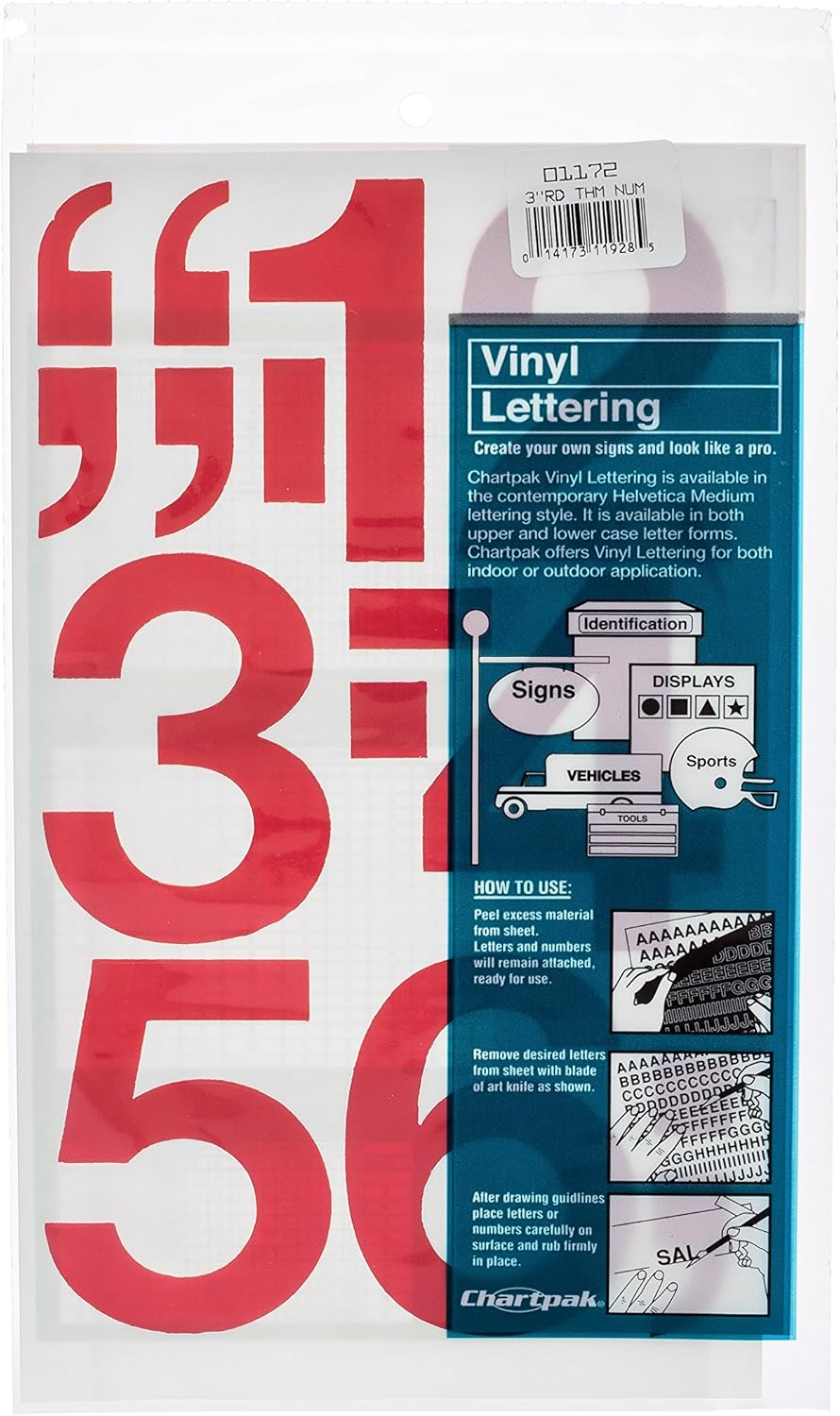 Amazon.com: Chartpak Self-Adhesive Vinyl Numbers, 3 Inches High, Red ...