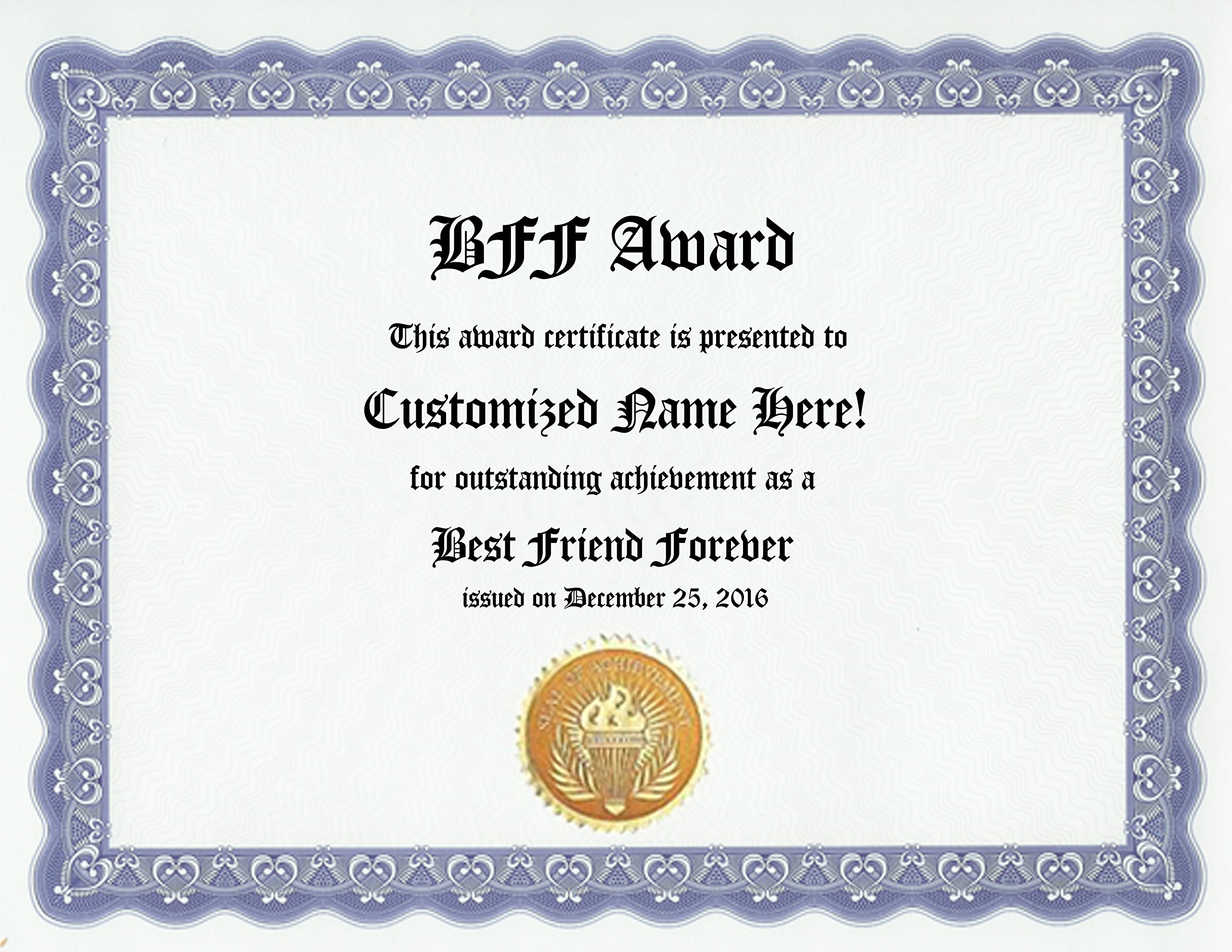 Amazon.com: Best Friends Forever BFF Award: Personalized Custom Award ...