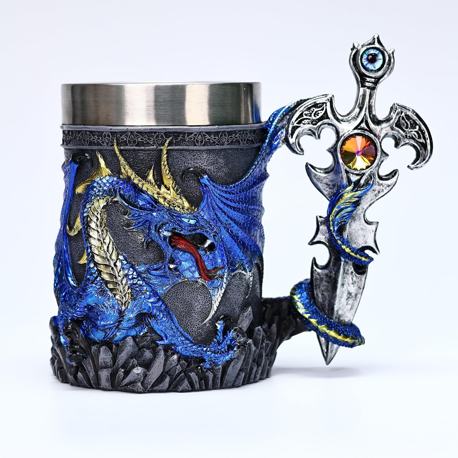 Amazon.com | JIUMOZHI Medieval Dragon Cross Sword Mug Resin Hand ...