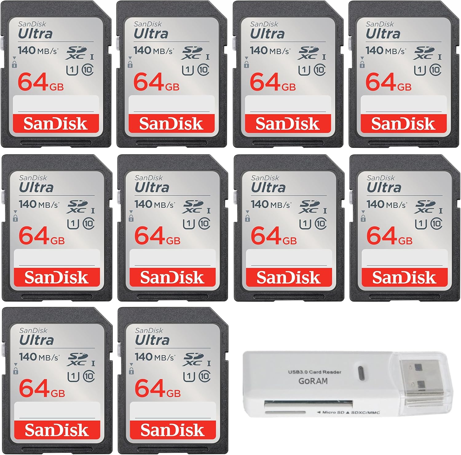 Amazon.com: SanDisk 64GB (10 Pack) Ultra SDXC UHS-I Class 10 Memory Card 140MB/s U1, Full HD, SD ...