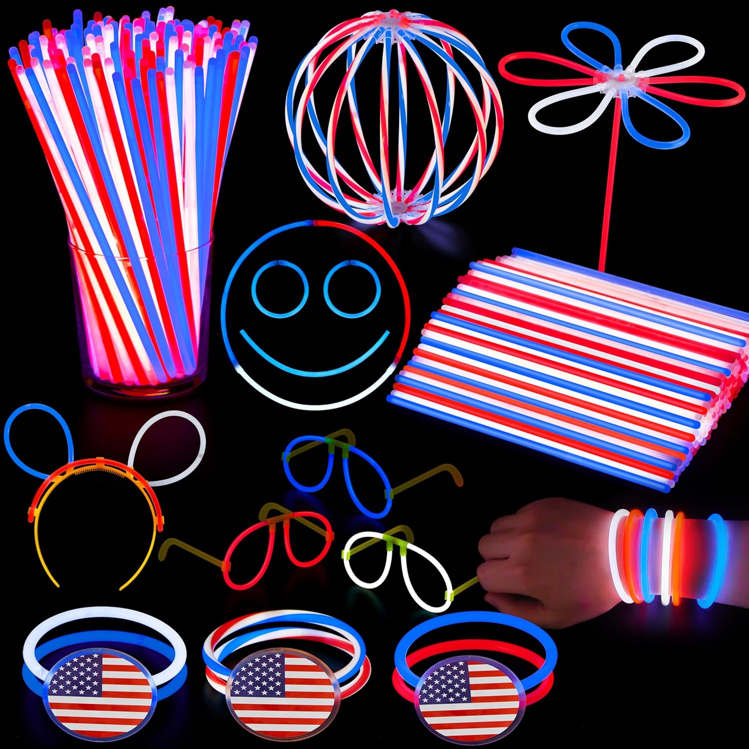 Amazon.com: JOYIN 120 Pcs 4th of July Glow Sticks Bulk, 8” Red White ...