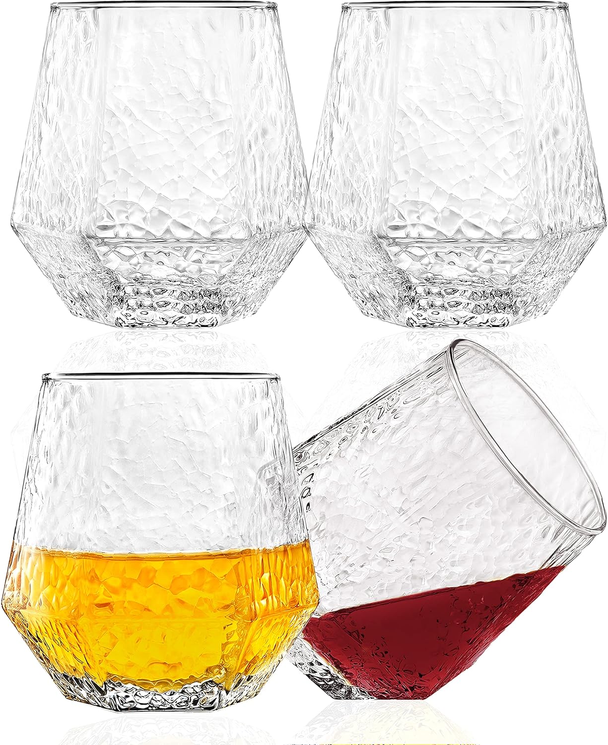Amazon.com | Diamond Glasses - Stemless Wine Glass Set of 4 - Geometric ...