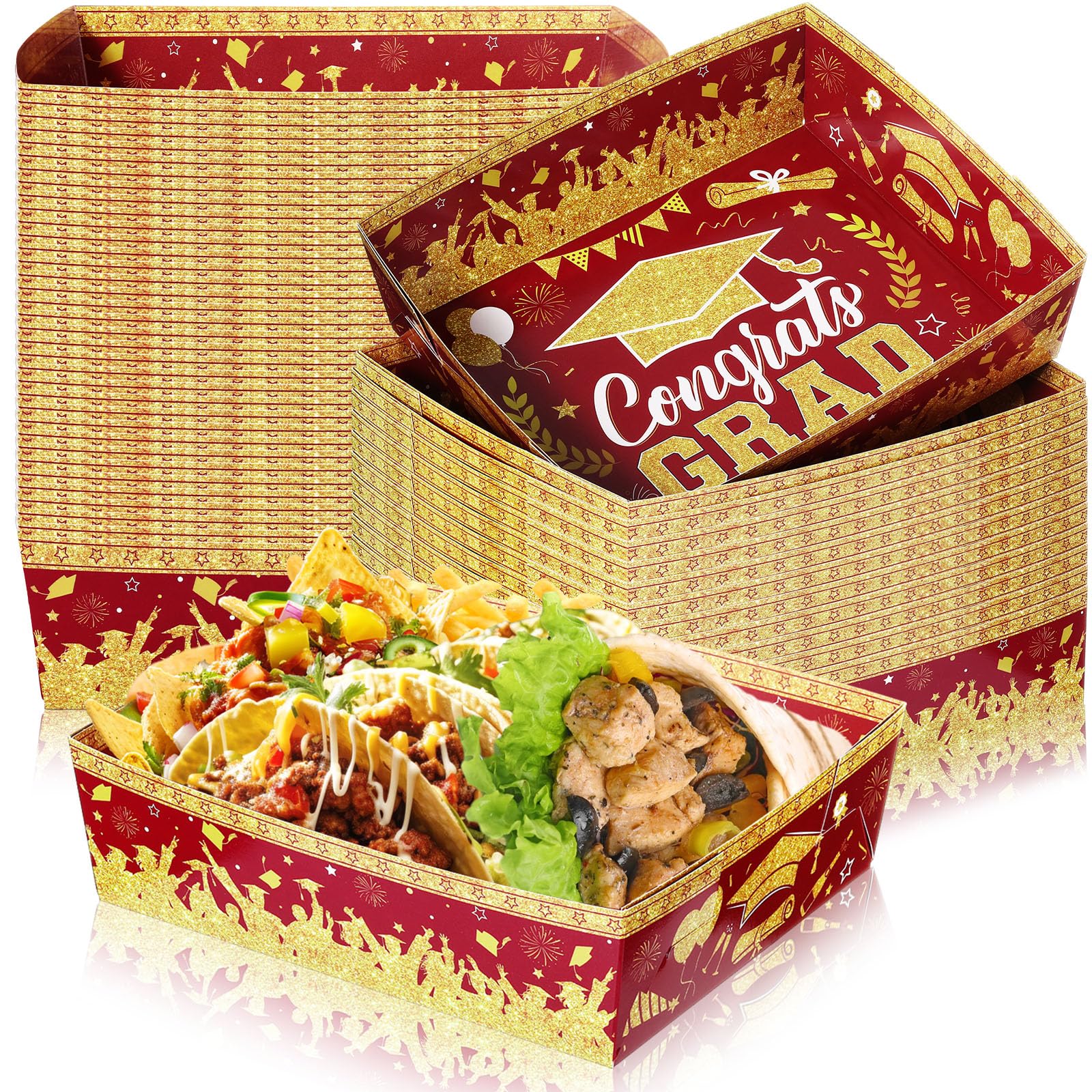 Snapklik.com : 36 Pcs 2025 Maroon And Gold Graduation Paper Food Trays ...