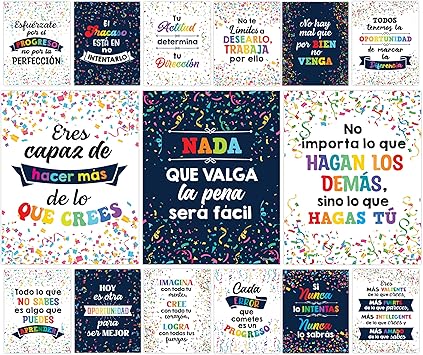 Amazon.com: Decorably 15 Confetti Themed Motivational Spanish Posters ...