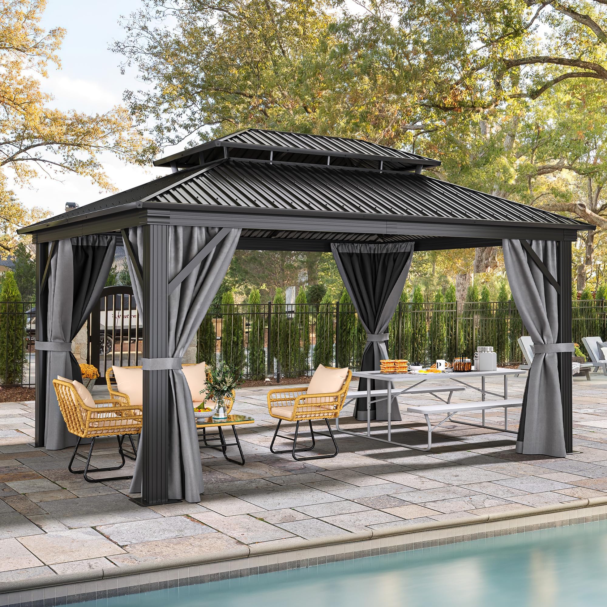 Amazon.com : Greesum 12'x16' Hardtop Metal Gazebo, Outdoor Galvanized ...
