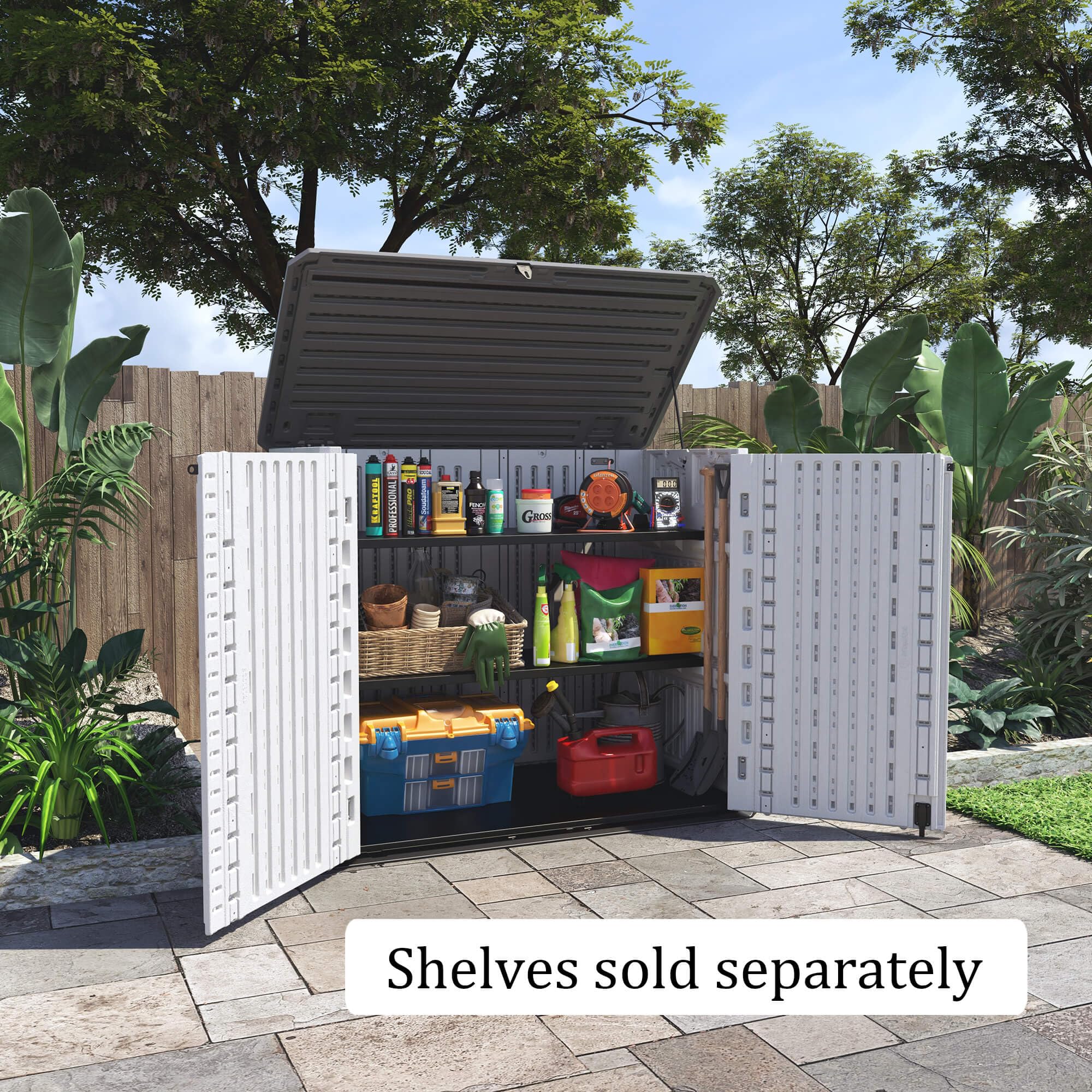 HOMSPARK Storage Shed Horizontal Outdoor Storage Box Weather Resistance ...