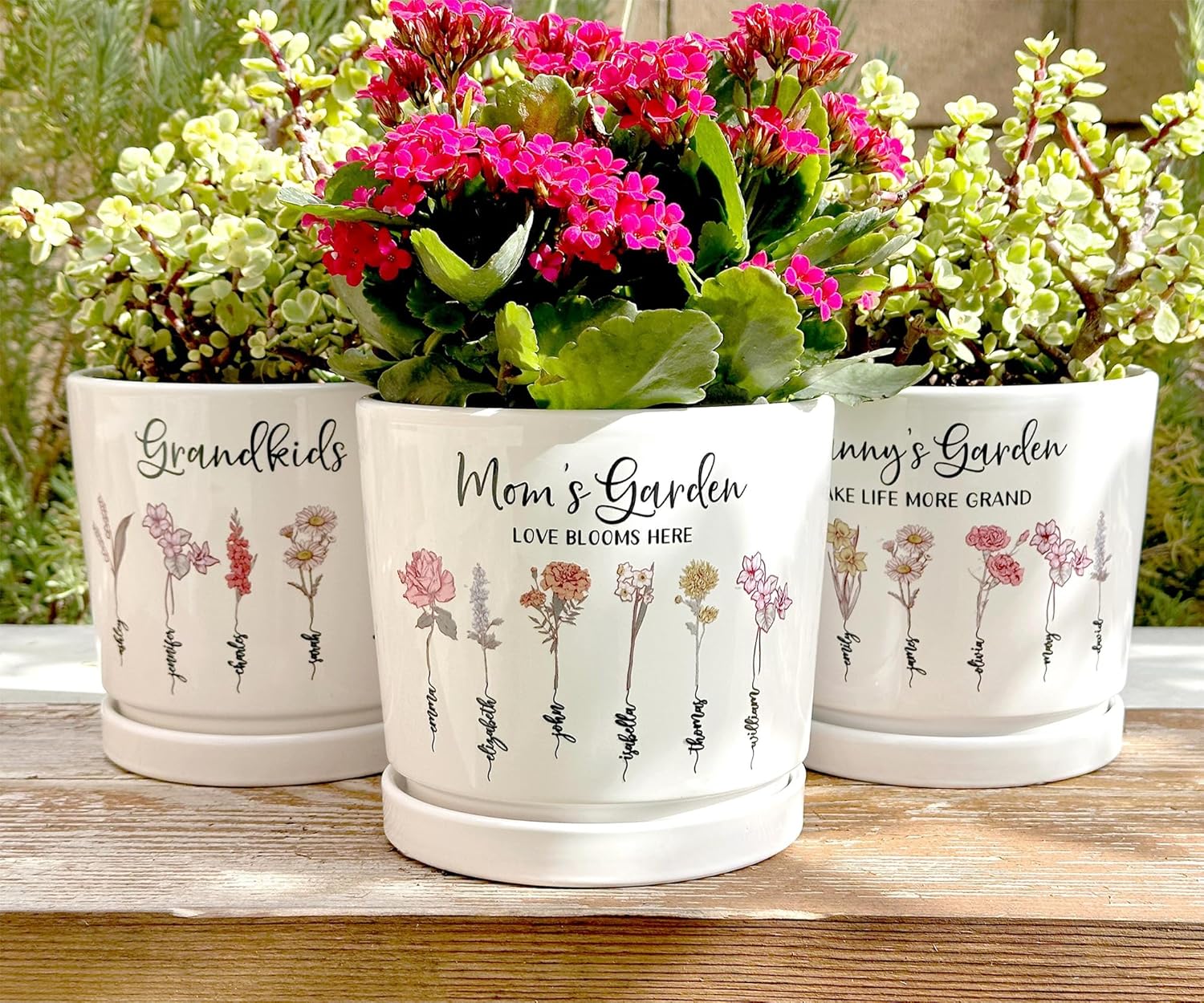 Amazon.com : LOGGOL Personalized Birth Flower Pot for Grandmas Garden ...