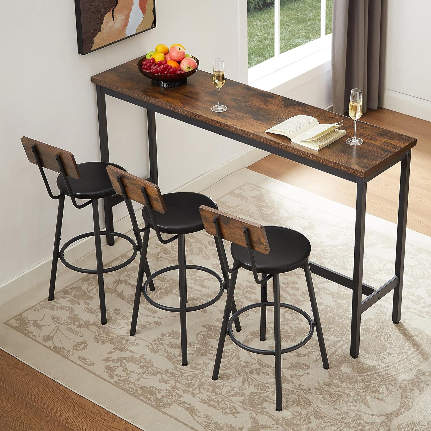 Amazon.com: GNIXUU 4 Piece Long Bar Table and Chairs Set, Industrial ...