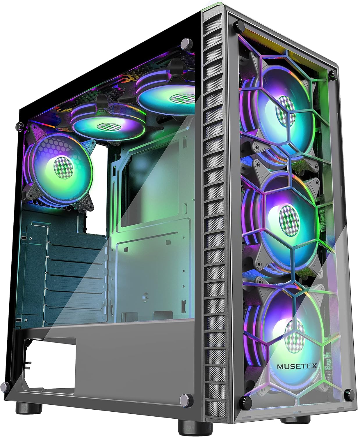 Amazon.com: MUSETEX Carcasa ATX para PC preinstalada con 6 ventiladores ...