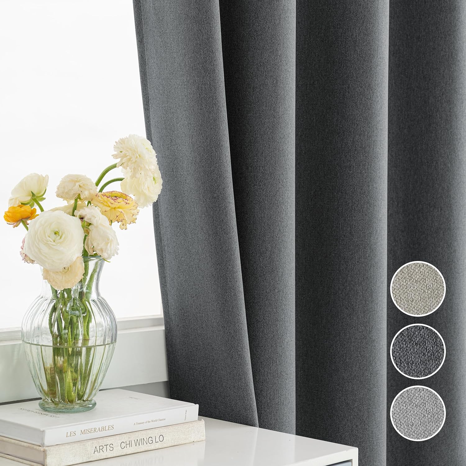 Amazon.com: SHECUTE Dark Grey Blackout Curtain Thermal Insulated ...