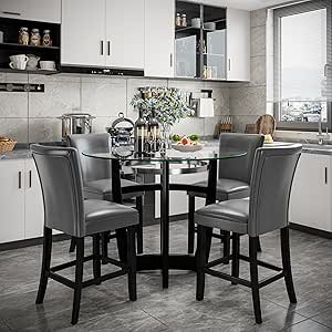 Amazon.com - Round Glass Pub Dining Set for 4, 45in Modern Round Wood ...