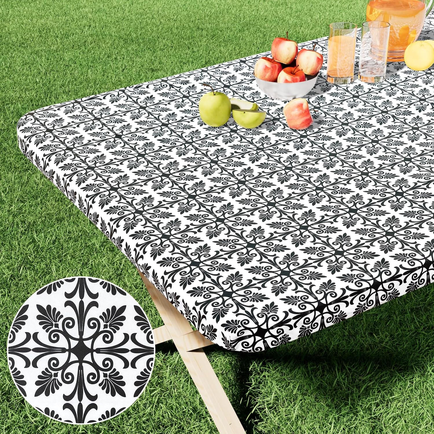 Amazon.com: misaya Rectangle Vinyl Table Cloth, Elastic Fitted Flannel ...