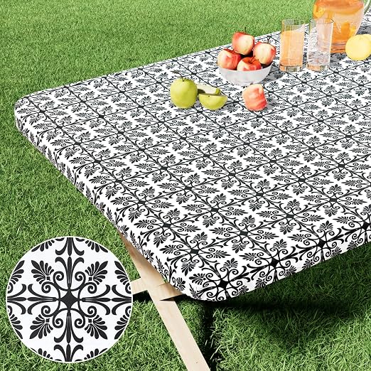 Amazon.com: misaya Rectangle Vinyl Table Cloth, Elastic Fitted Flannel ...