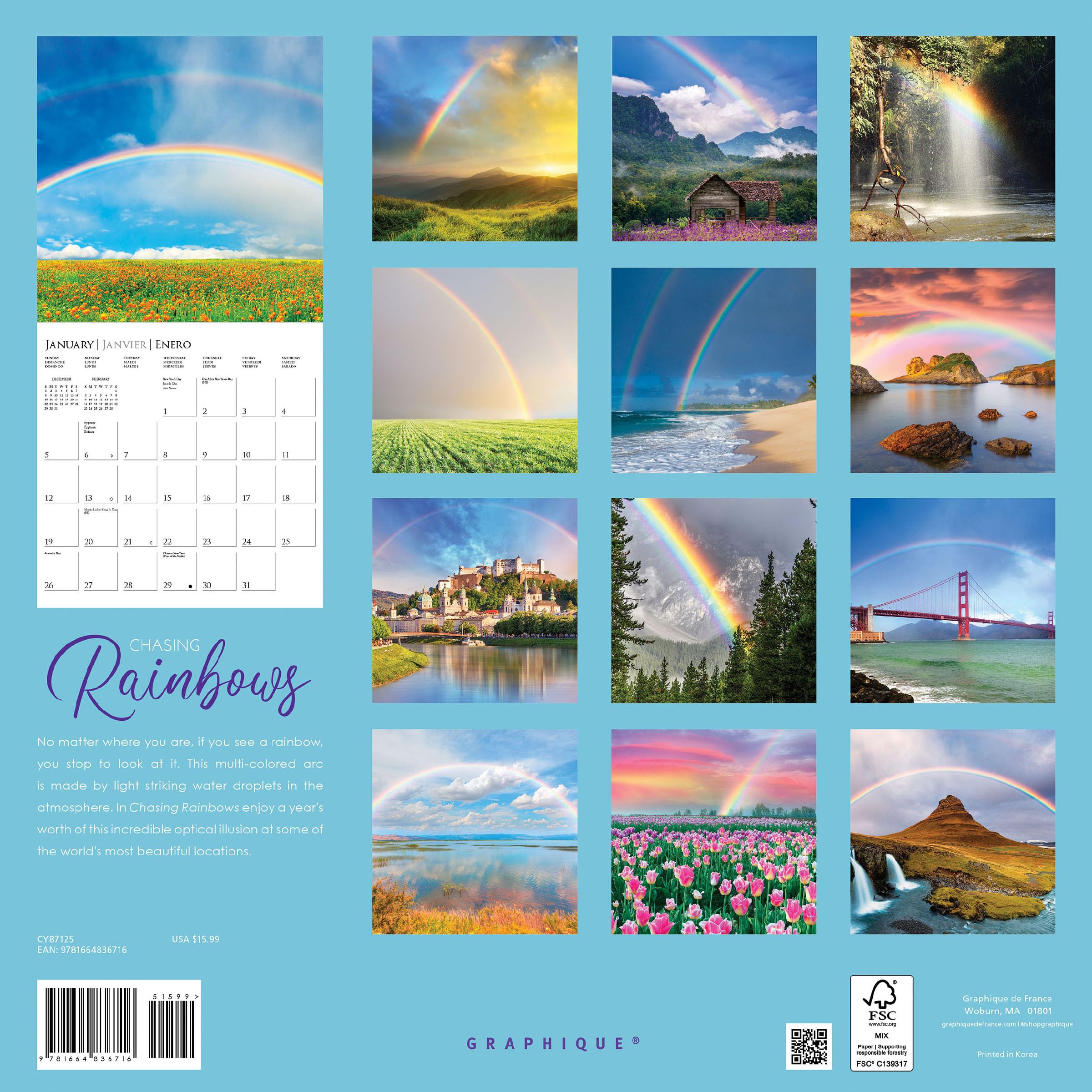 Snapklik.com : 2025 Chg Rainbows Wall Calendar 12” X 12” Thick Paper ...