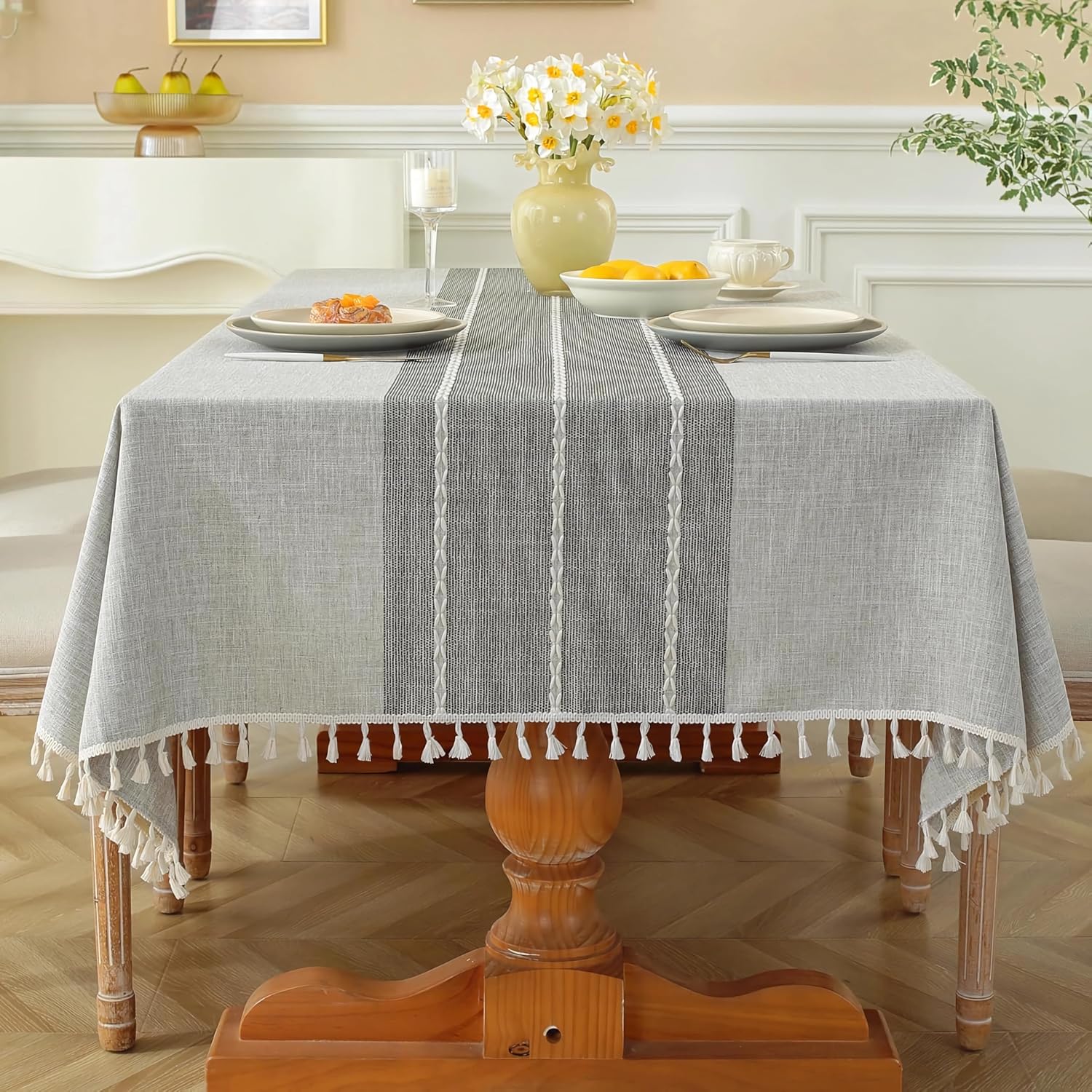 EASYBUYTCH Rustic Tablecloth Cotton Linen Waterproof Tablecloths Burlap ...