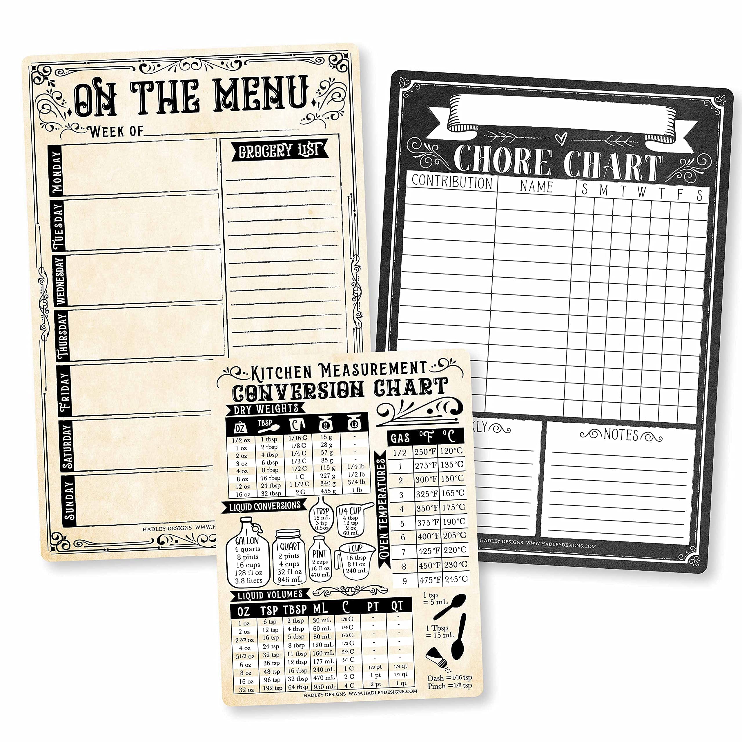 Buy Vintage Magnetic Menu for Refrigerator and Chores Chart, Weekly ...