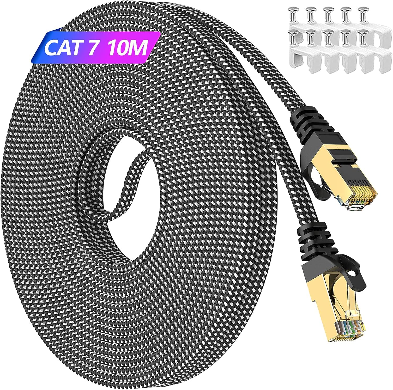 Cat 7 Ethernet Cable, ikbc Nylon Braided 10m Internet Cable High Speed ...