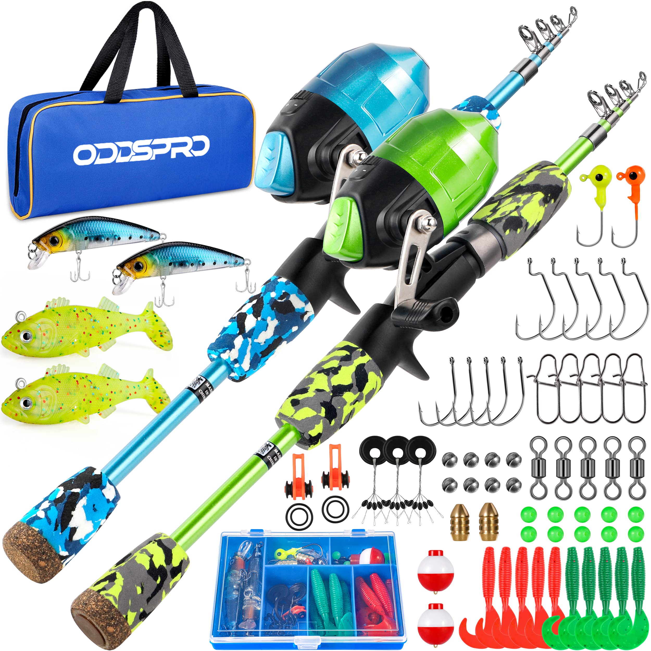 ODDSPRO Kids Fishing Pole Pink, Portable Telescopic Fishing Rod and ...
