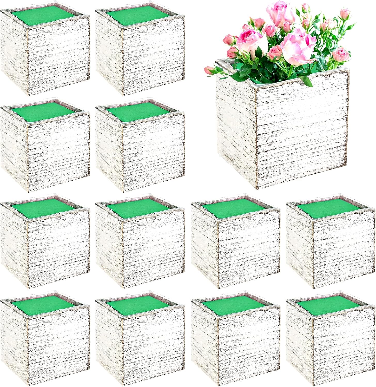 Amazon.com : 12 Sets Square White Wooden Boxes for Centerpieces Wood ...