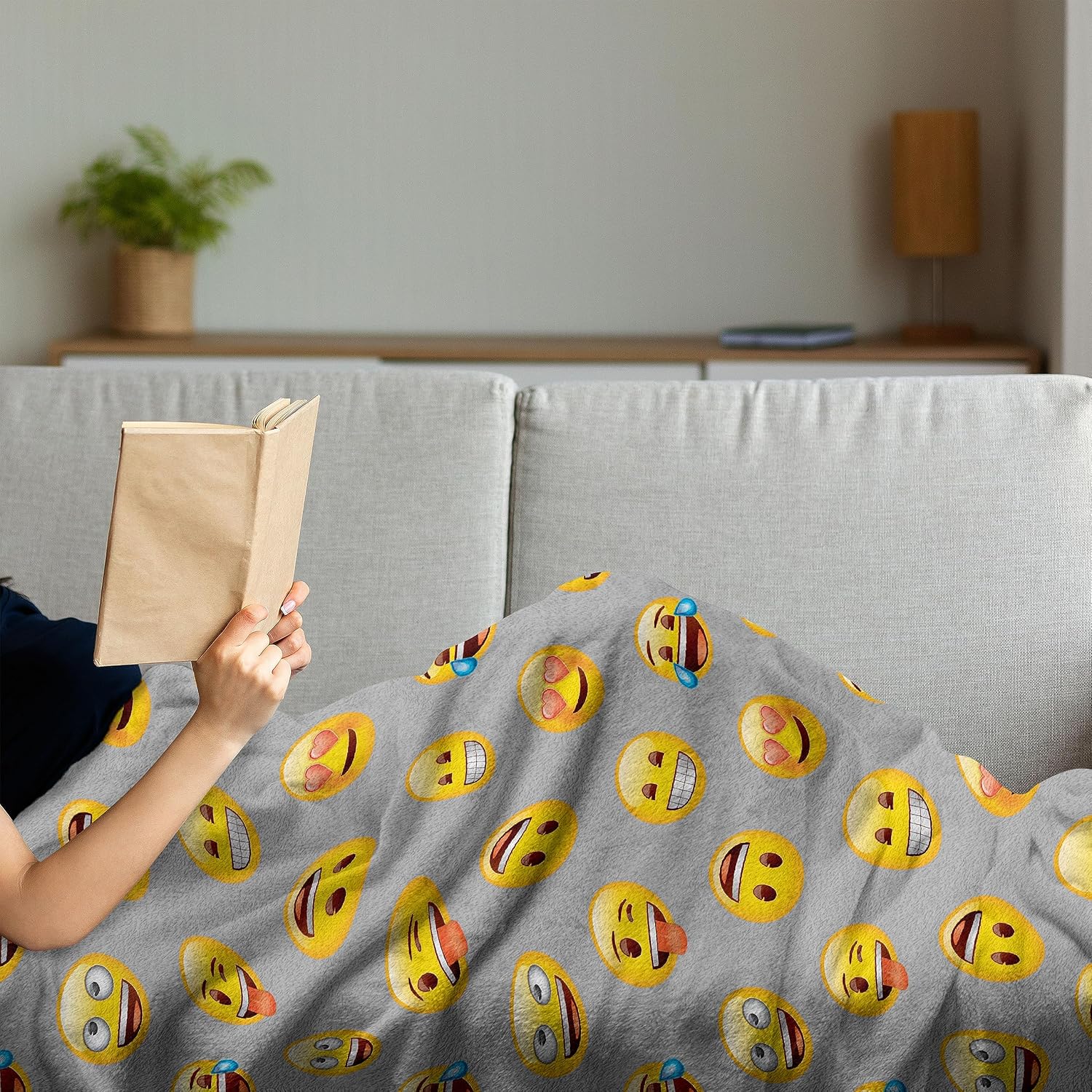 Ambesonne Manta de emoji, simple y moderna con caras divertidas con ...