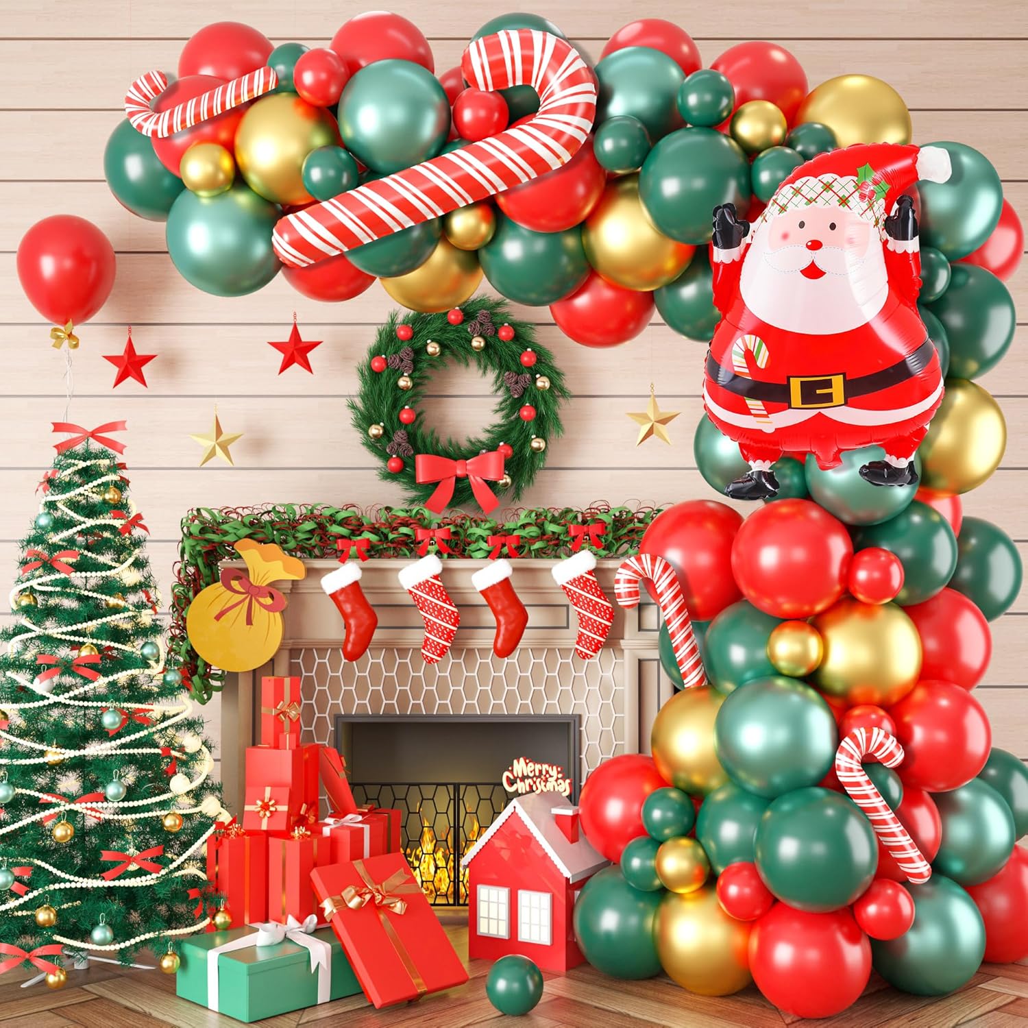 Amazon.com: Christmas Balloon Arch, Red Green Christmas Balloons ...