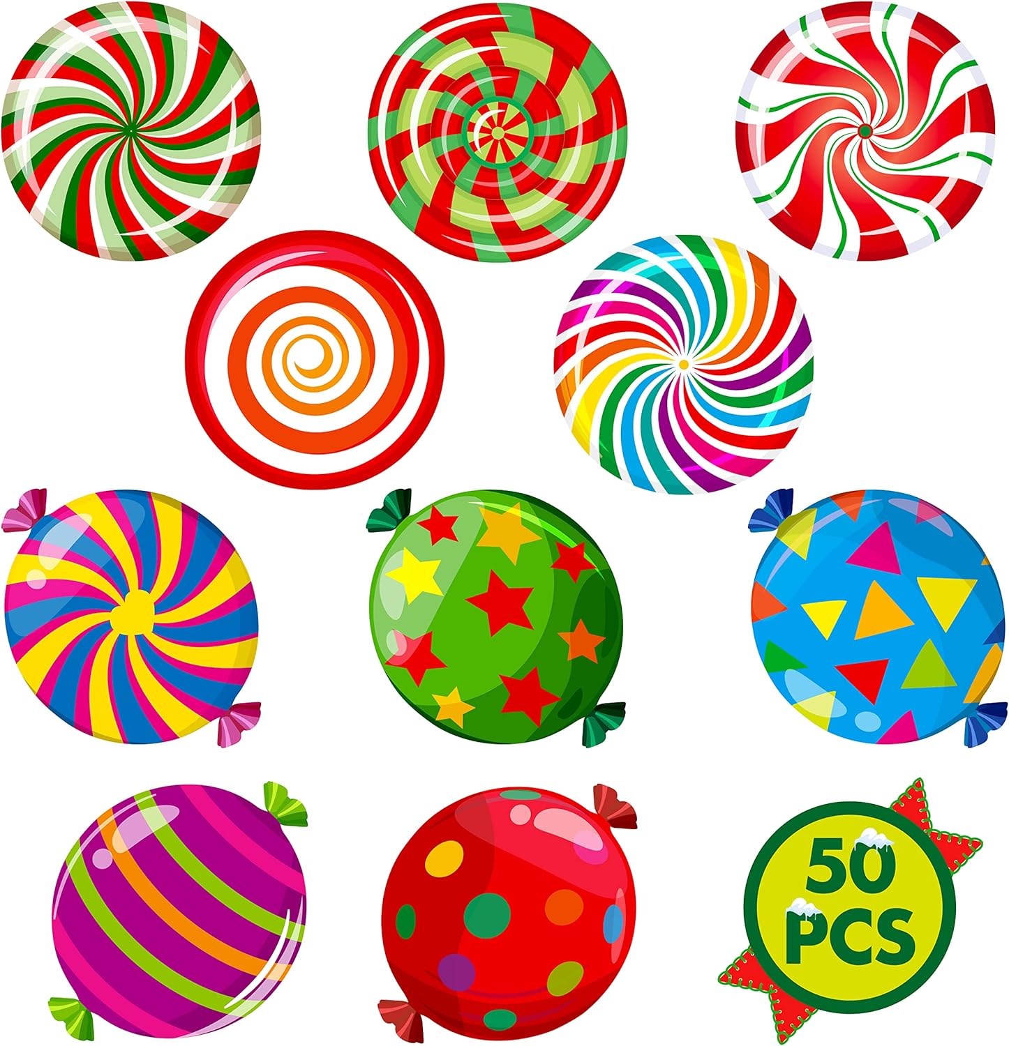 Amazon.com: 50 PCS Christmas Candy Cutouts, Double Sided Printing Xmas ...