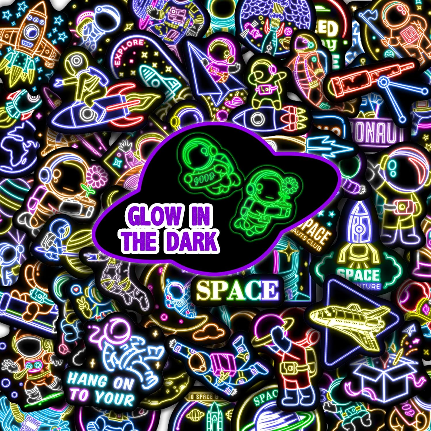 51 Pcs Glow in The Dark Space Astronaut Themed Stickers for Kids ...