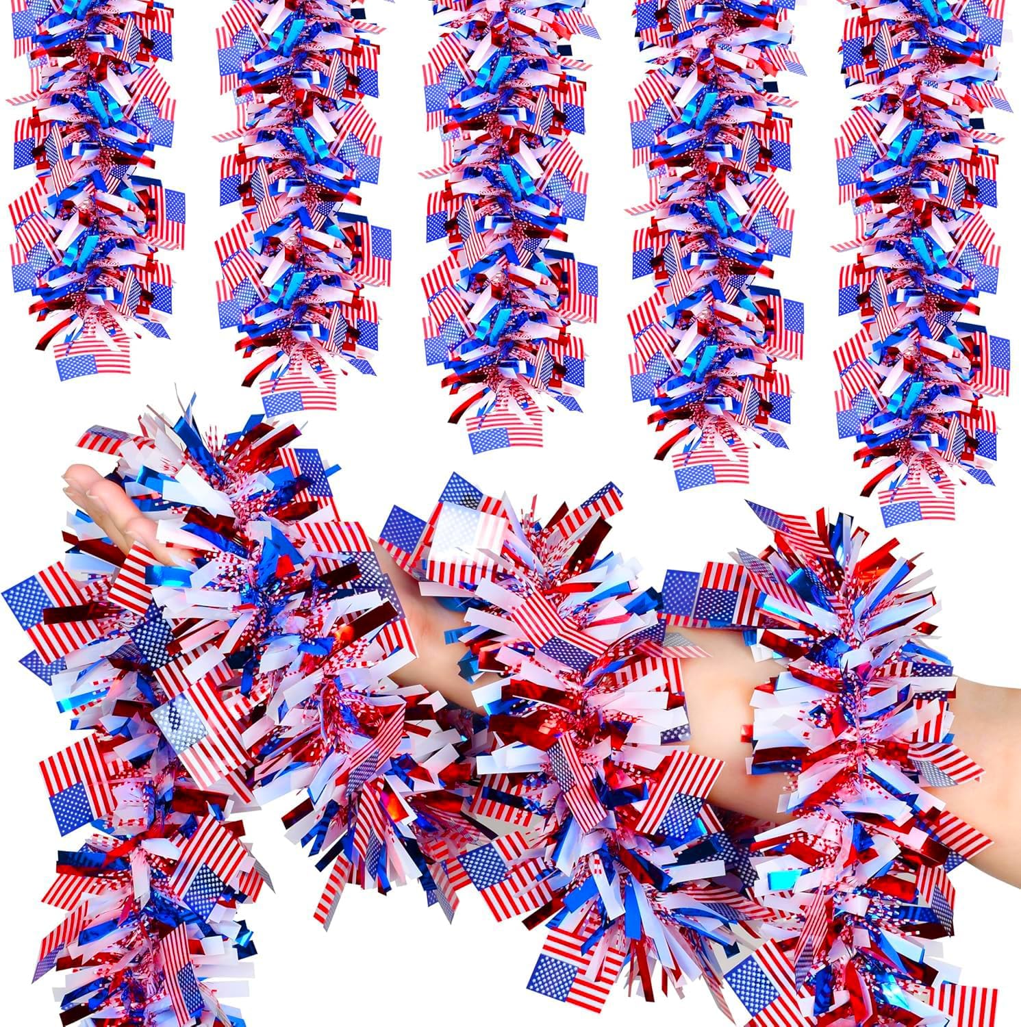Amazon.com: WILLBOND 4th of July Decoration Red White Blue Tinsel ...