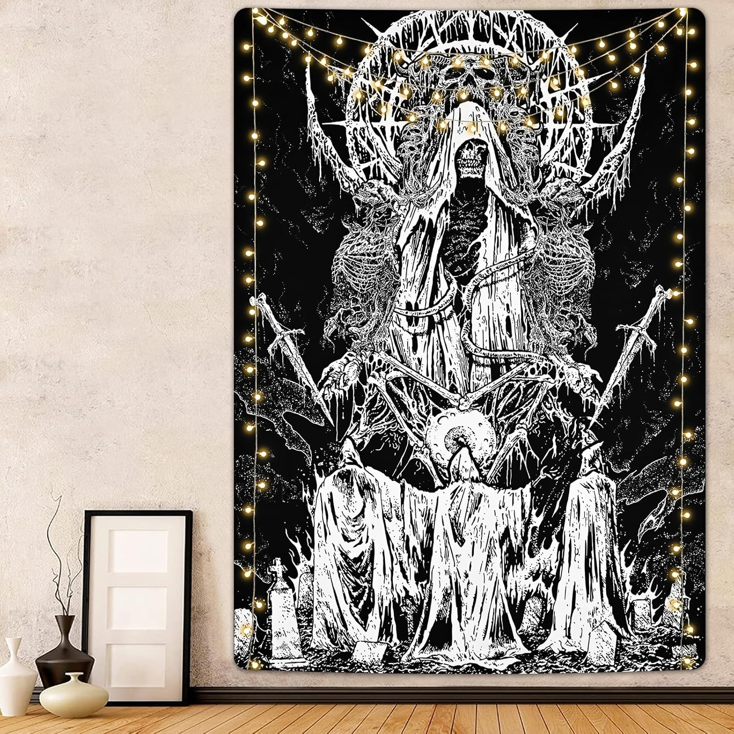 Uspring Skull Tapestry Goth Sketelon Tapestries Dark Wizard Wall ...