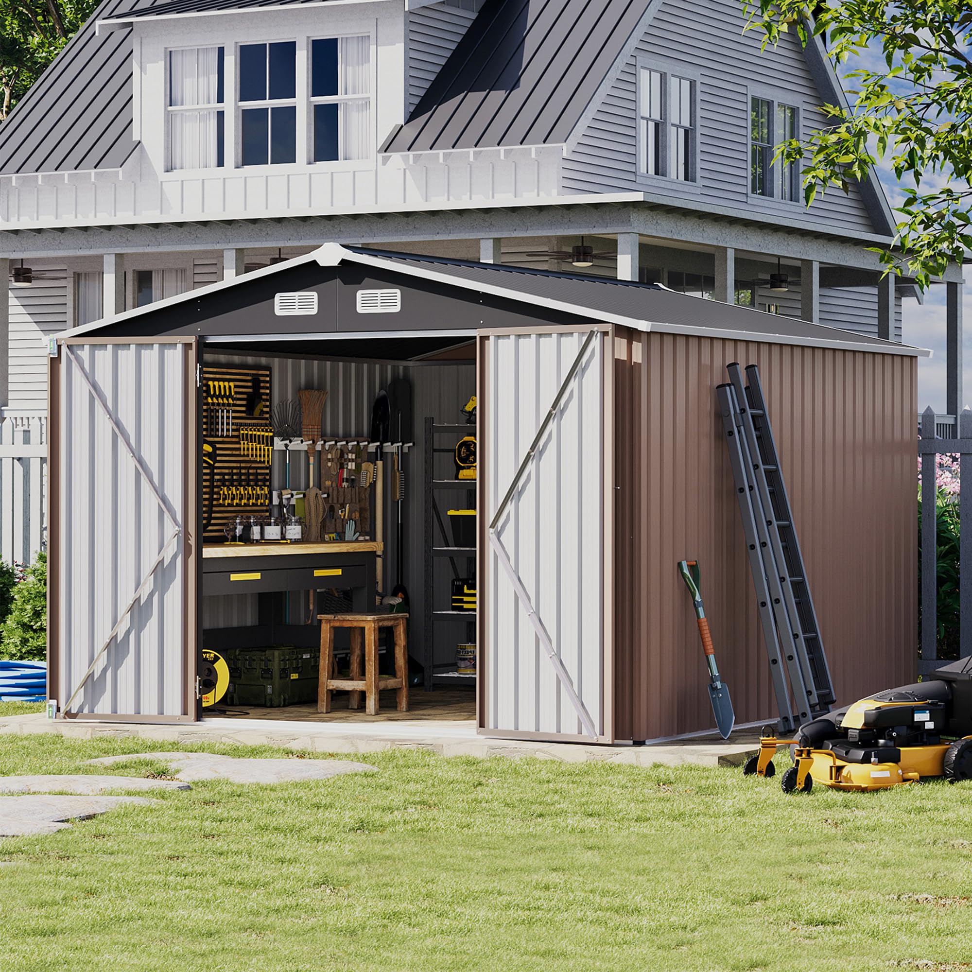 Amazon.com : Aoxun 9.5 x 9.5 FT Outdoor Storage Shed with Lockable Door ...