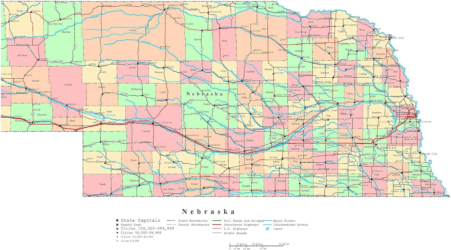 Amazon.com: Home Comforts Large Detailed Administrative map of Nebraska ...