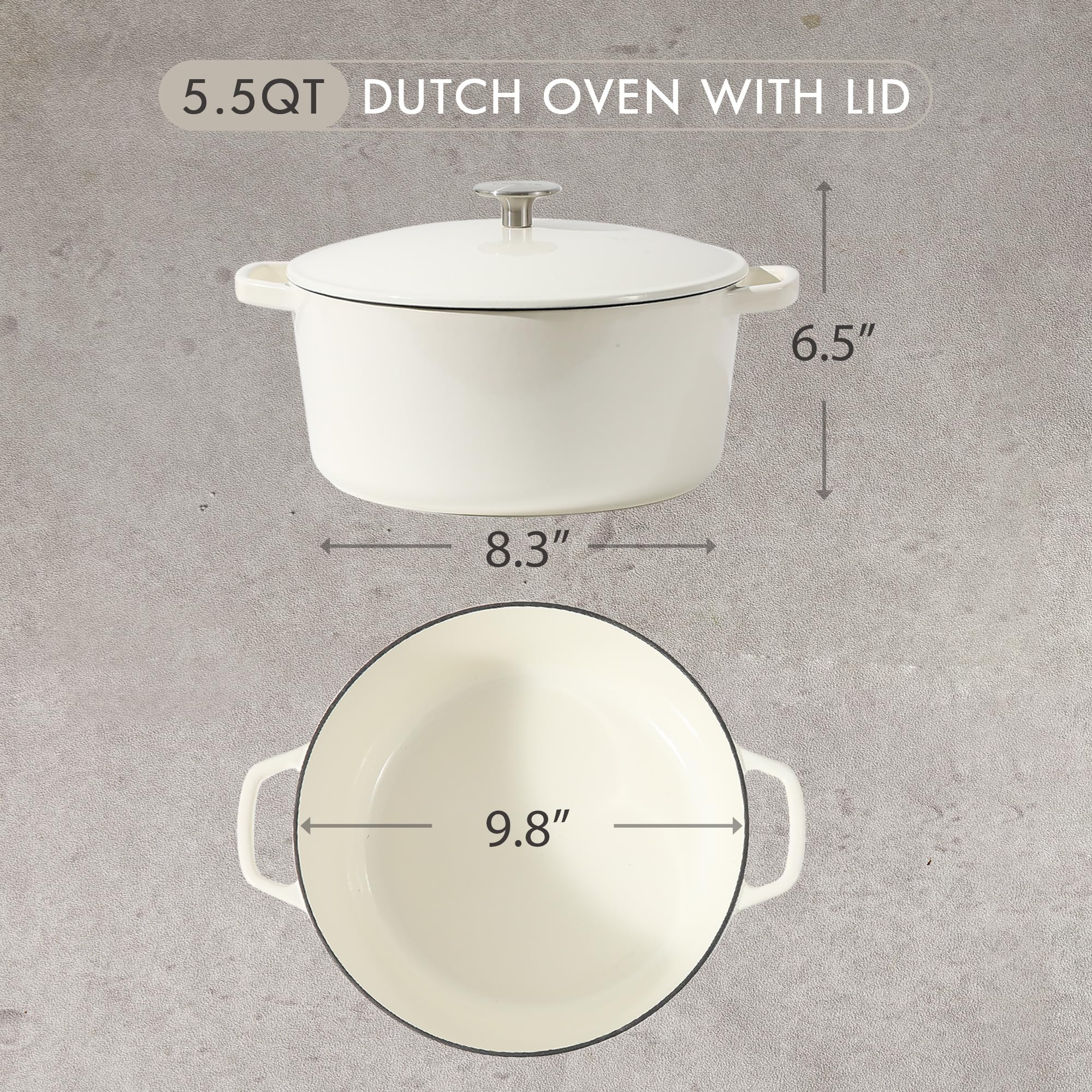 CAROTE 5.5Qt Enamel Cast Iron Dutch Oven Pot With Lid, Oven Safe Up to ...
