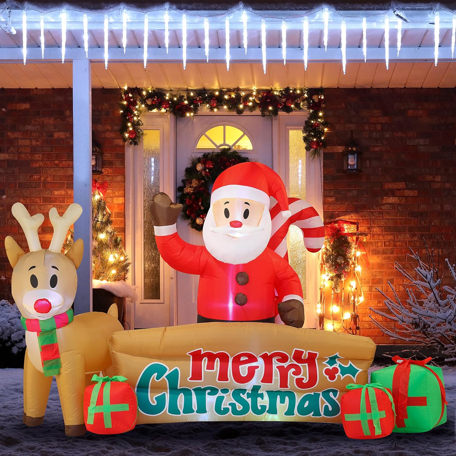 10 FT Long Xmas Sante Merry Christmas Sign Inflatable with Build-in ...