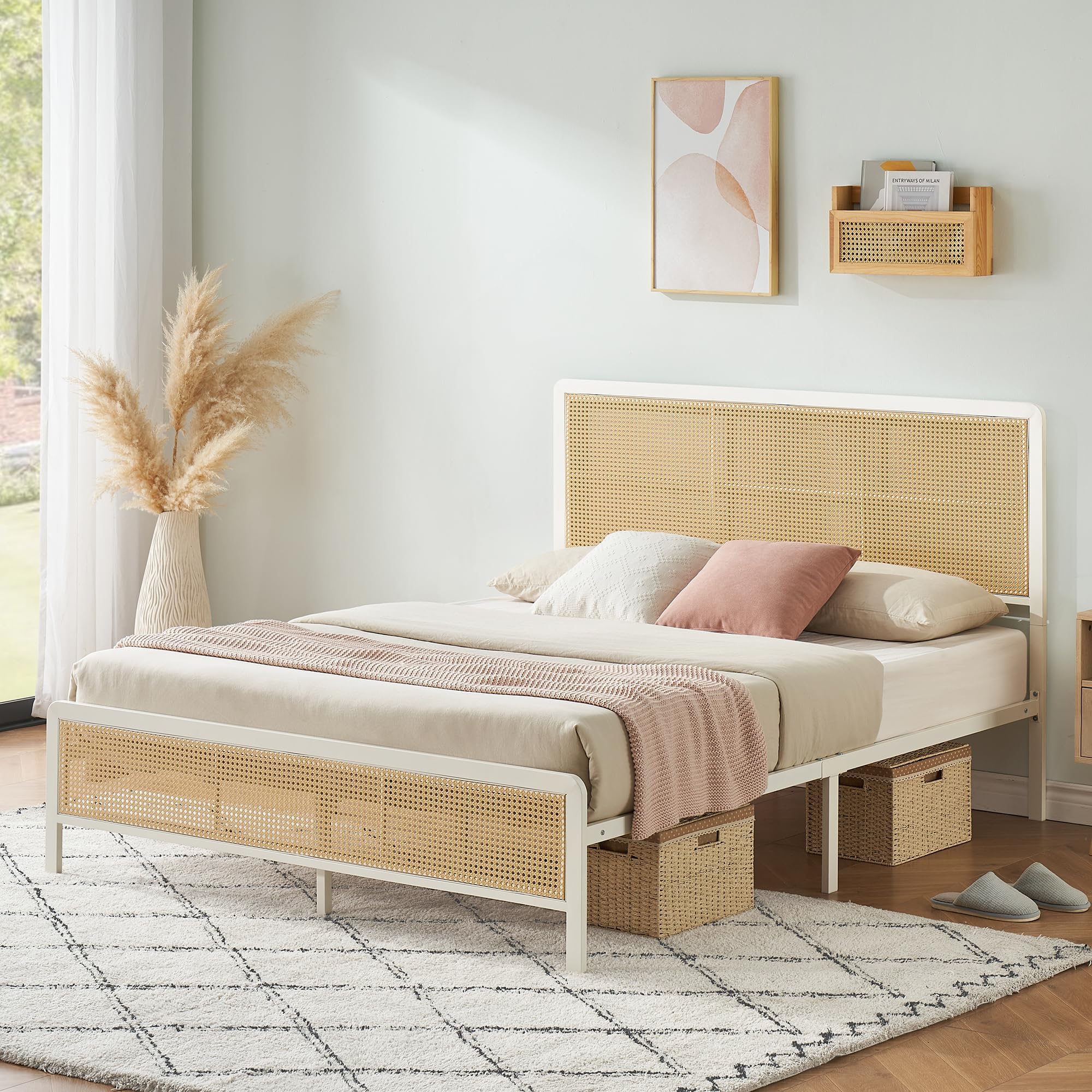 Amazon.com: GAOMON Rattan Platform Bed Frame Full Size with Headboard ...