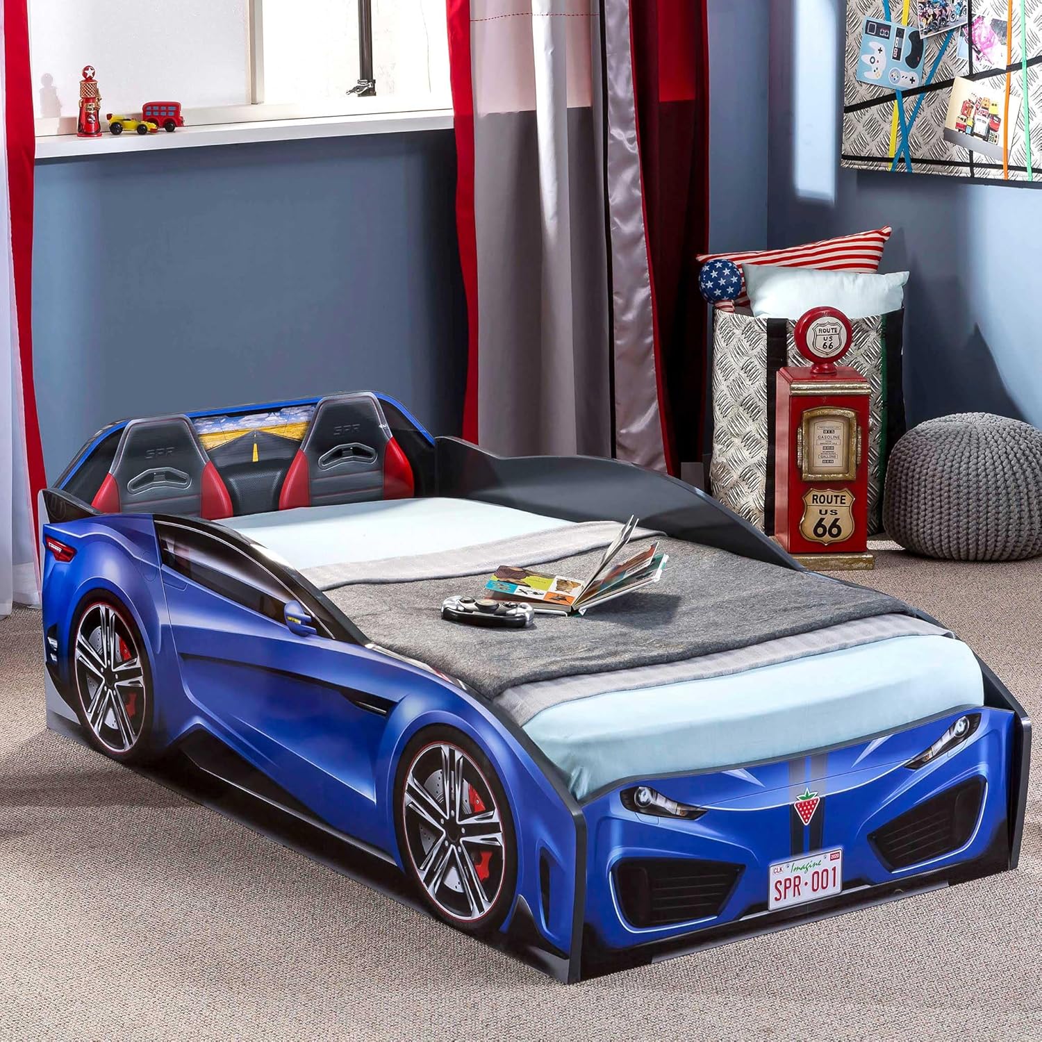 Amazon.com: RuiSiSi Twin Size Race Car Shaped Platform Bed with ...