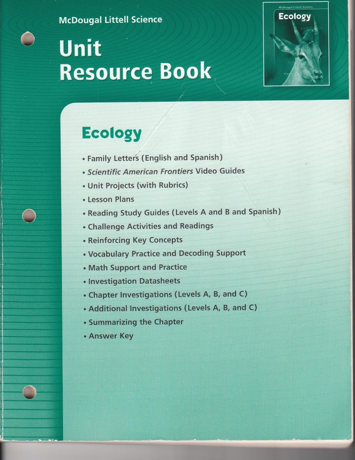 McDougal Littell Science: Unit Resource Book Grades 6-8 Ecology ...