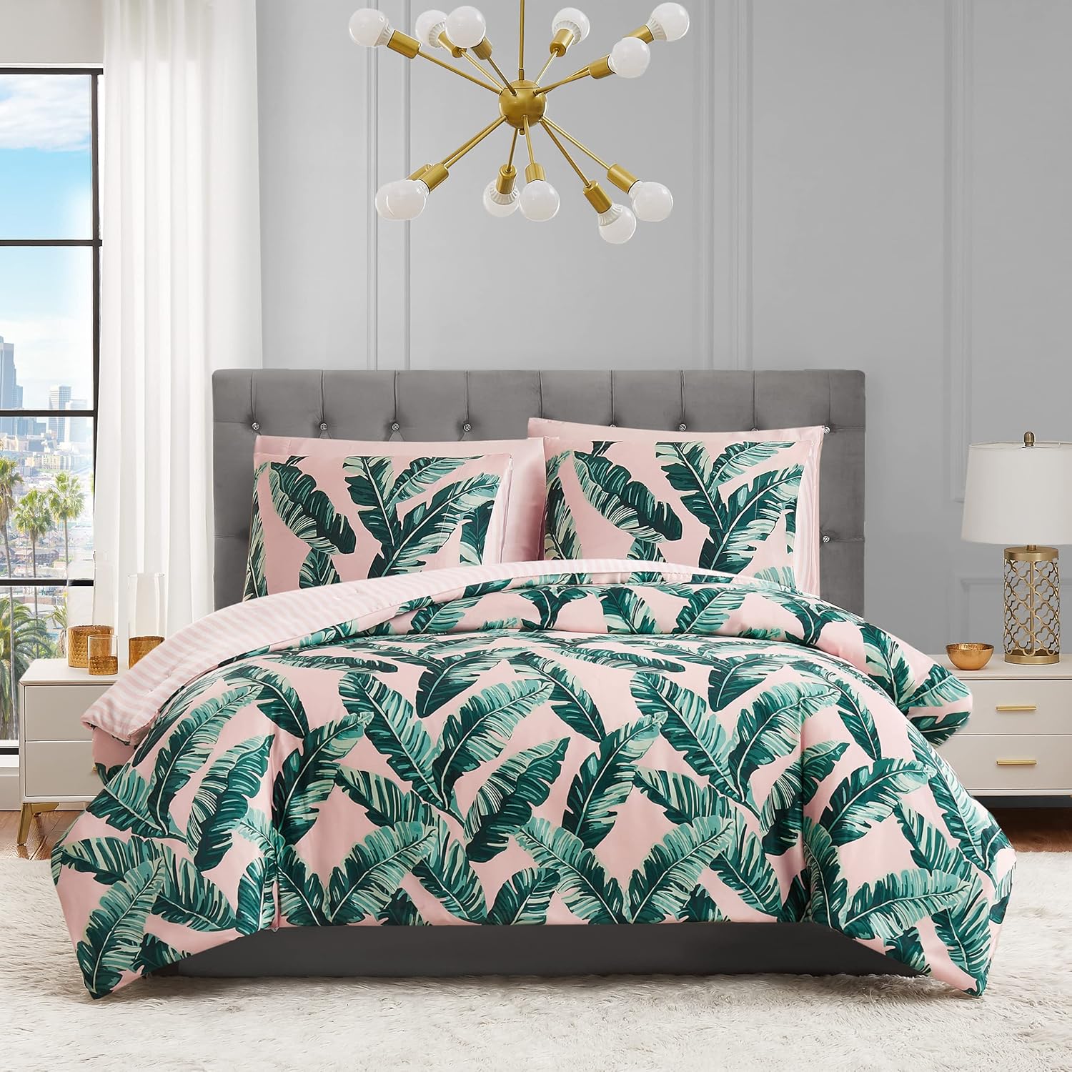 Amazon.com: Juicy Couture Queen Tropical Palm Tree Satin Comforter Set ...